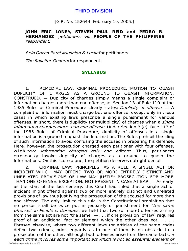 John Eric Loney, Steven Paul Reid and Pedro B. Hernandez, - People of ...