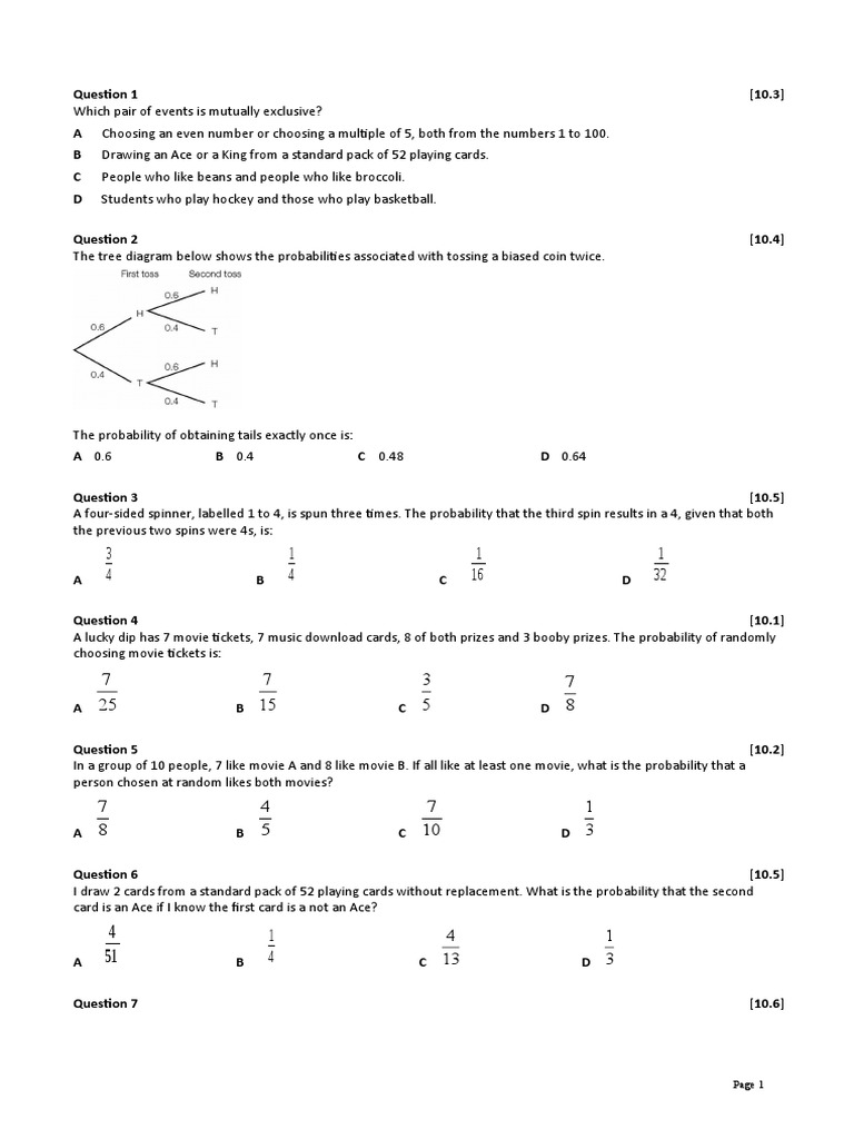 Probability Revision Sheet | PDF | Probability | Dice