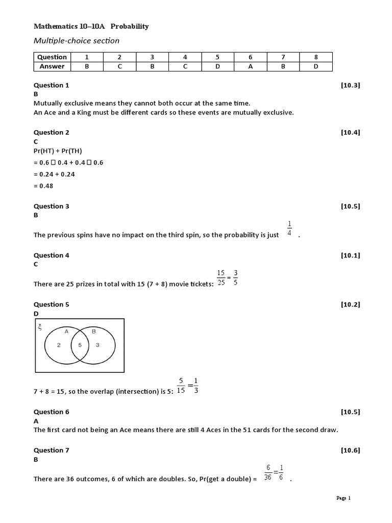 Probability Revision Sheet Solutions | PDF | Probability And Statistics ...