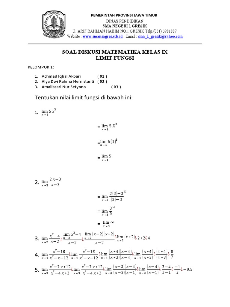 Soal Diskusi Limit Kel 1 | PDF