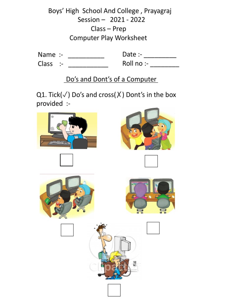 Prep - Computer Play Worksheet-4 | PDF