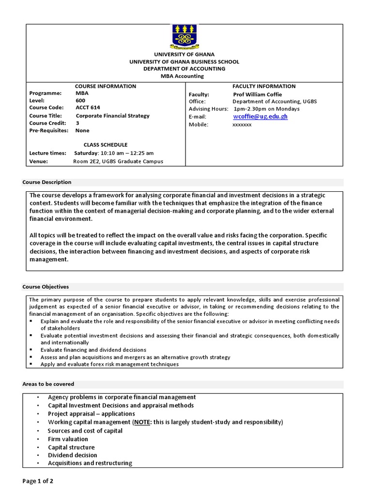ACCT614 CFS Course Outline | PDF | Investing | Risk