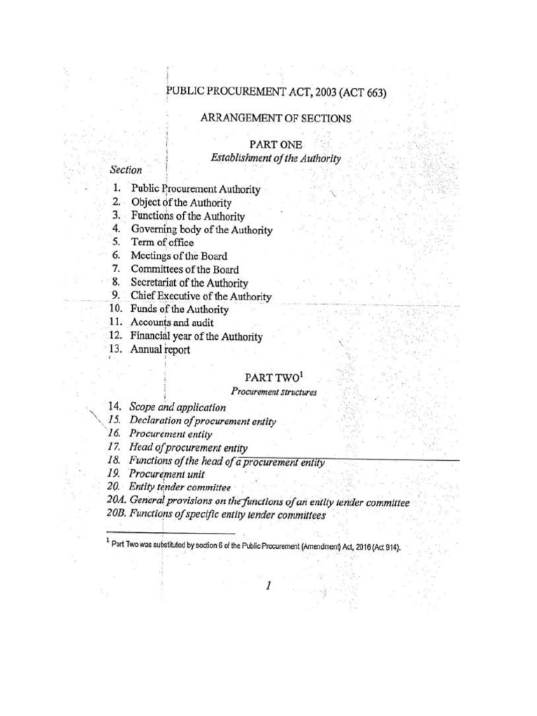 Public Procurement Amendment Act 2016 ACT663 RePrinted | PDF