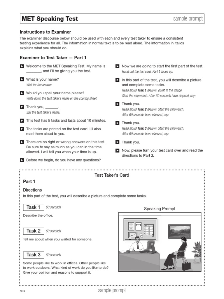 MET Speaking Test: Sample Prompt | PDF | Test (Assessment) | Cognition