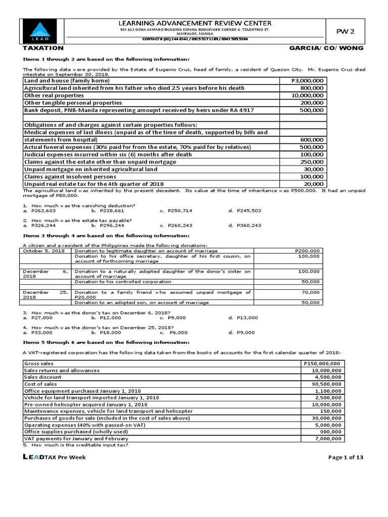 TAX - LEAD BATCH 3 - Preweek 2 | PDF | Taxes | Tax Refund