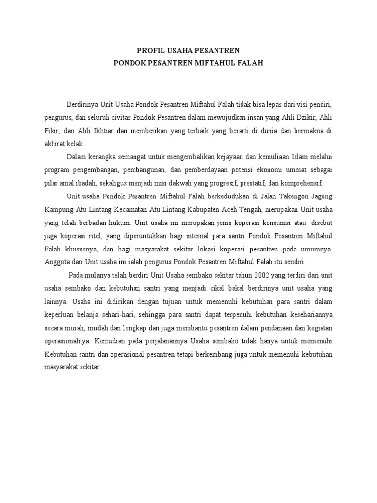 Profil Usaha Pesantren | PDF