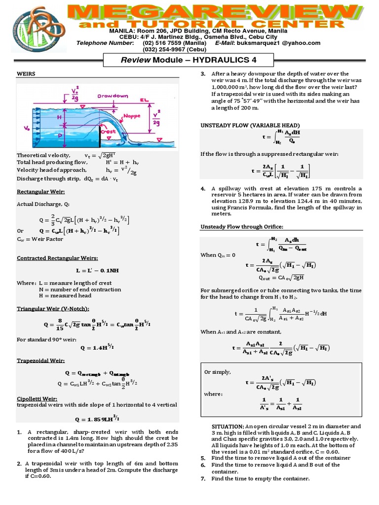 Review Module: - Hydraulics 4 | PDF | Hydraulic Engineering | Hydrology