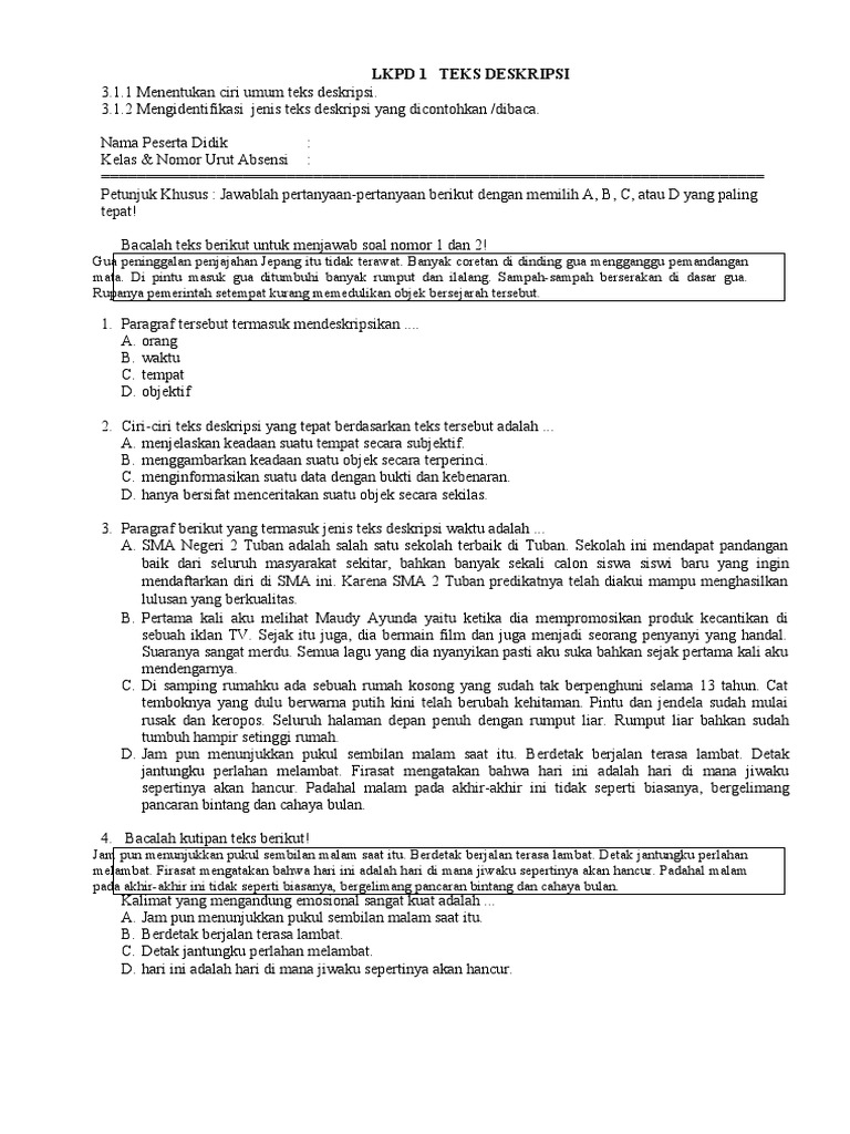 LKPD 1 Teks Deskripsi | PDF