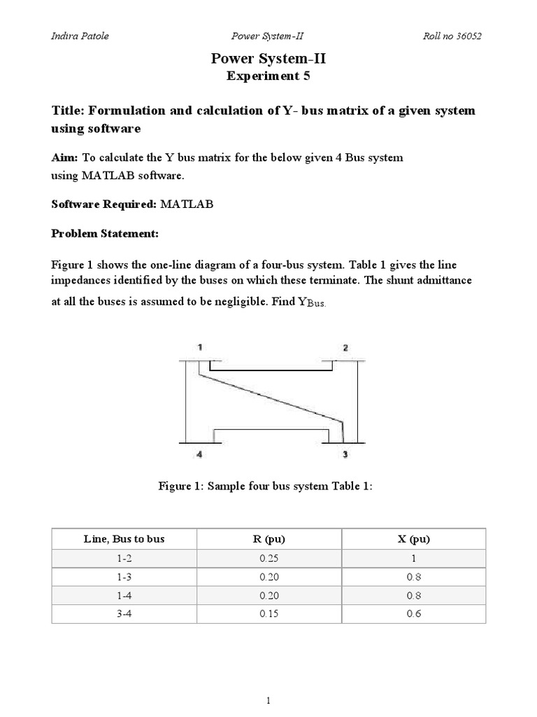 Power System-II: Experiment 5 Title: Formulation and Calculation of Y ...