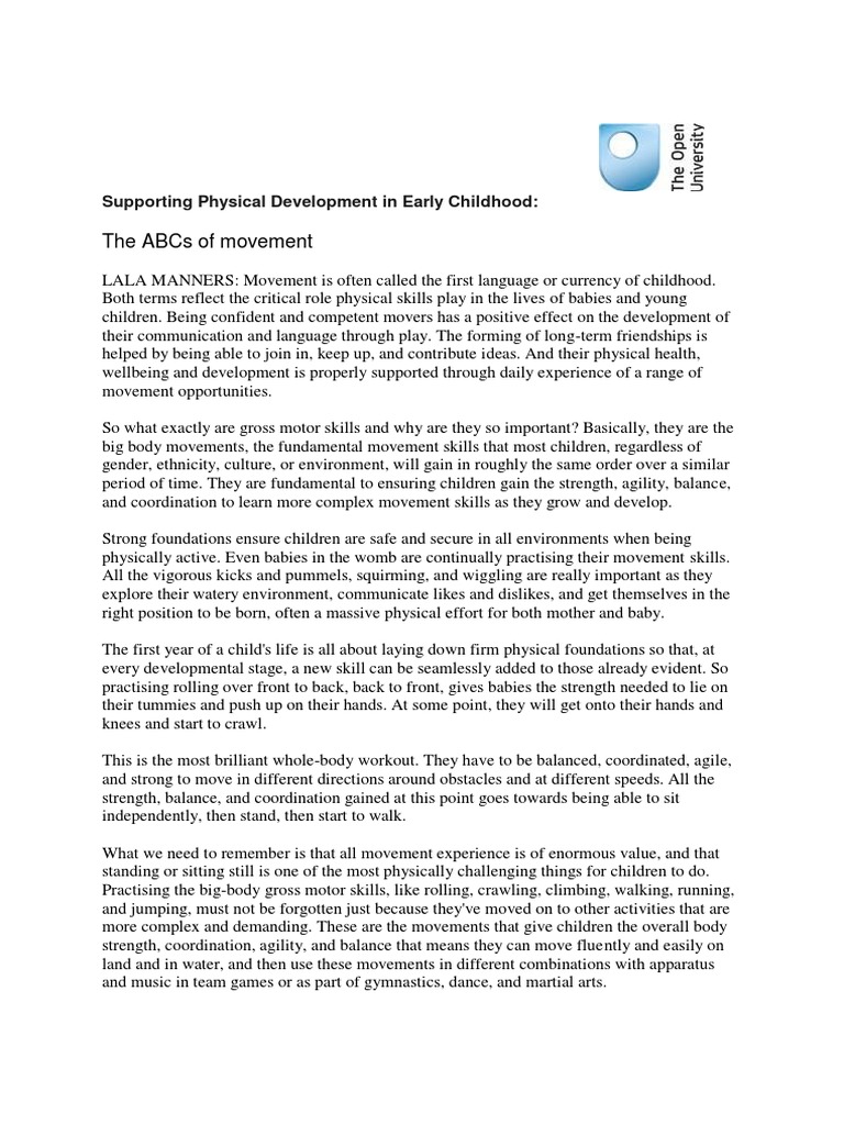 Supporting Physical Development in Early Childhood The ABCS of Movement ...