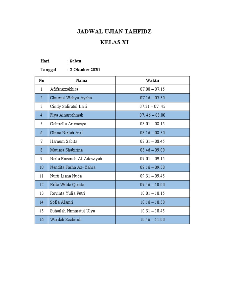 Jadwal Ujian XI | PDF