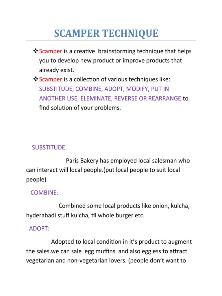 SCAMPER TECHNIQUE by Help | PDF | Cooking, Food & Wine | Home & Garden