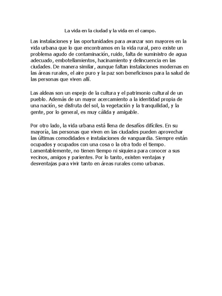 La Vida en La Ciudad y La Vida en El Campo | PDF