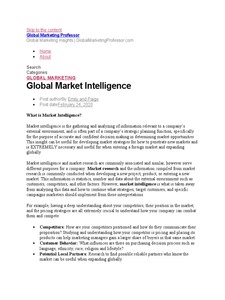 Global Market Intelligence | PDF | Marketing | Market (Economics)