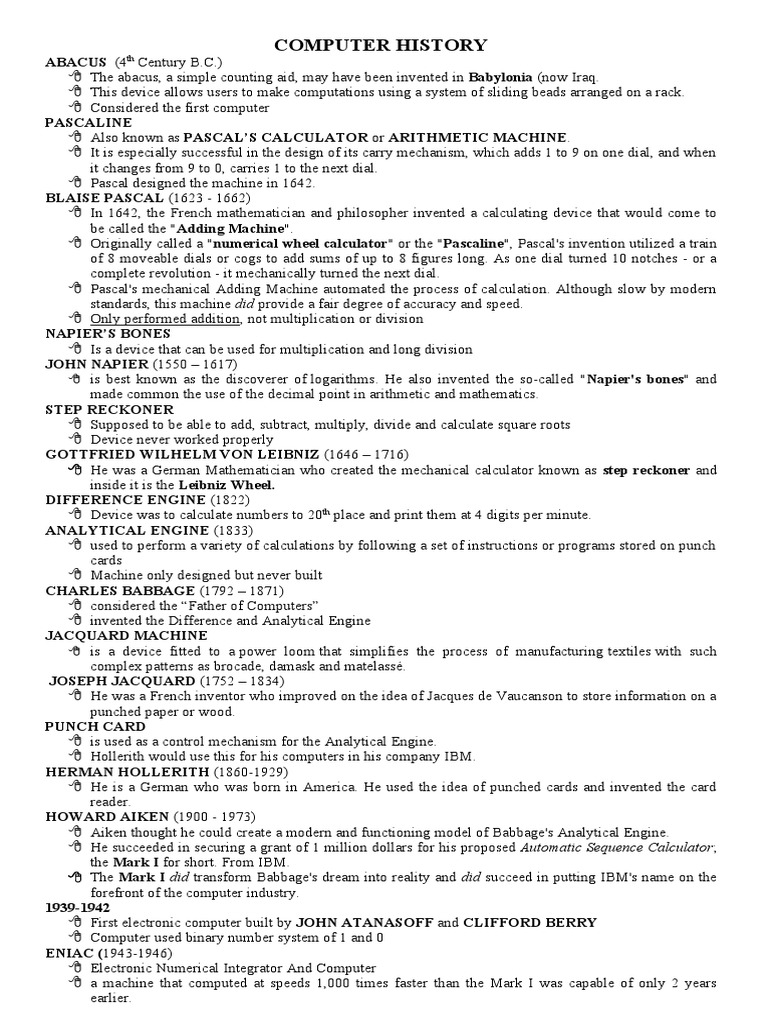 Computer History Handout | PDF | Transistor | Macintosh