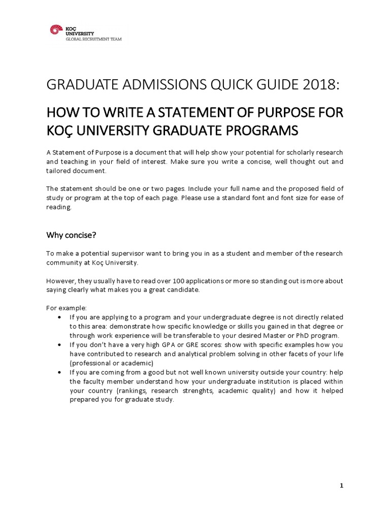 Koç University Statement of Purpose Guide | PDF | Doctor Of Philosophy ...