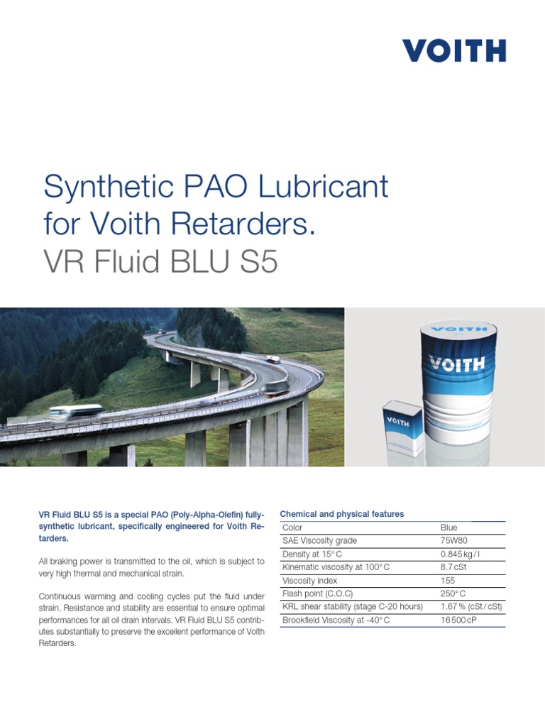 Synthetic PAO Lubricant For Voith Retarders.: VR Fluid BLU S5 | PDF ...