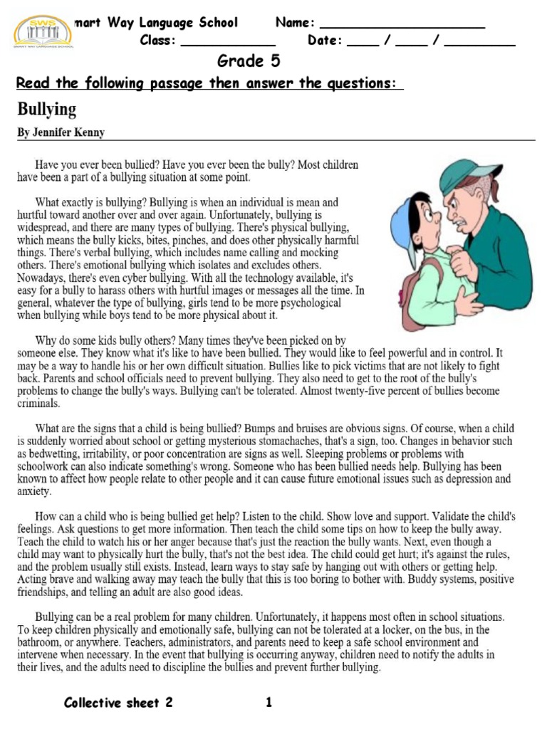 Grade 5: Read The Following Passage Then Answer The Questions | PDF