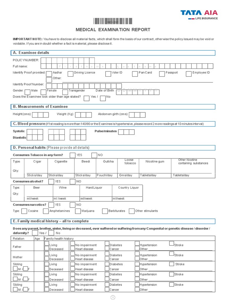 Medical Examination Report: A. Examinee Details | PDF | Hypertension ...