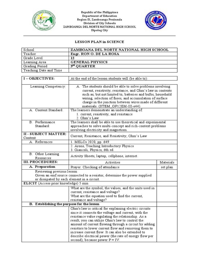 Lesson Plan Genral Physics 2 | PDF | Electrical Resistance And ...