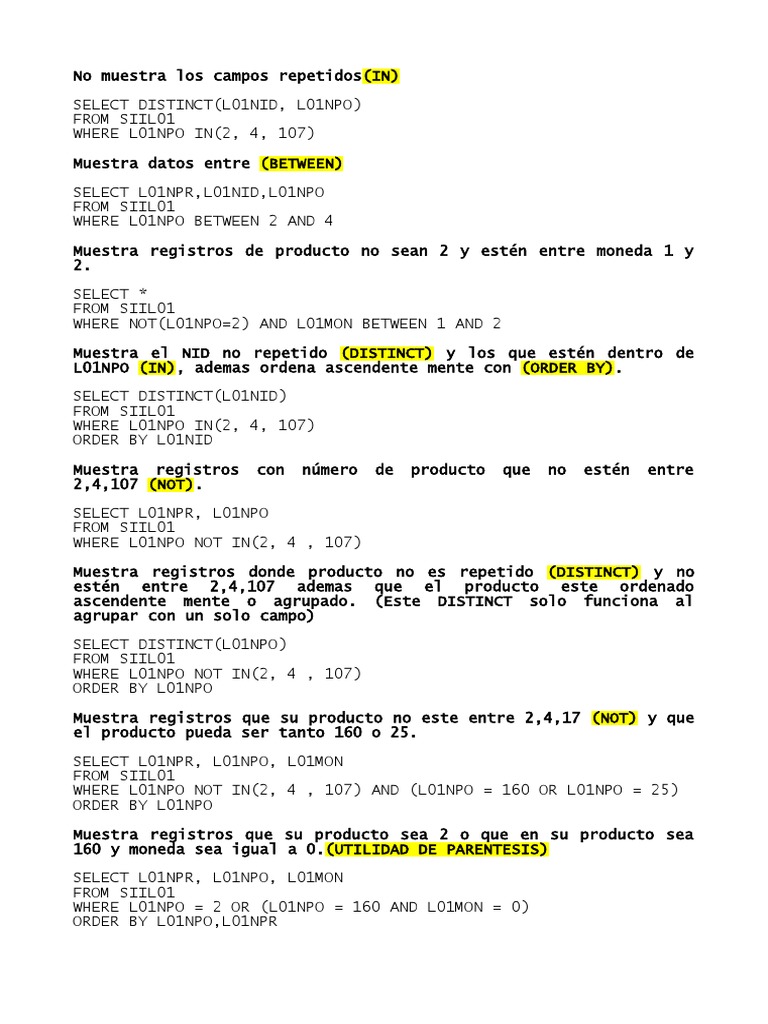CONSULTAS SQL Ejemplos | PDF | SQL | Informática