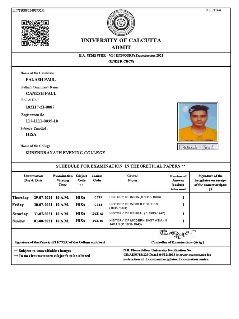 BA 6th Semester Admit Card 2021 | PDF