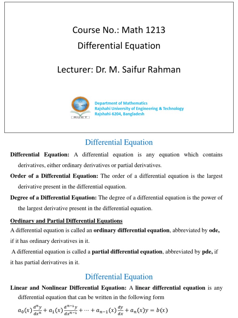 Differential Equations Course Guide | PDF | Ordinary Differential ...
