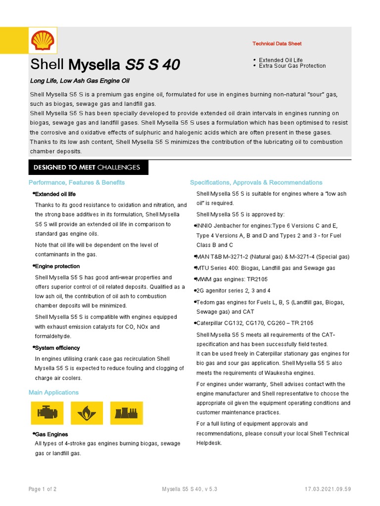 Shell Mysella S5 S 40 | PDF | Biogas | Motor Oil