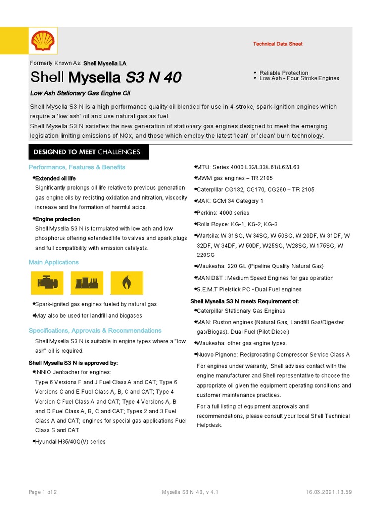Shell Mysella S3 N 40 | PDF | Motor Oil | Engines