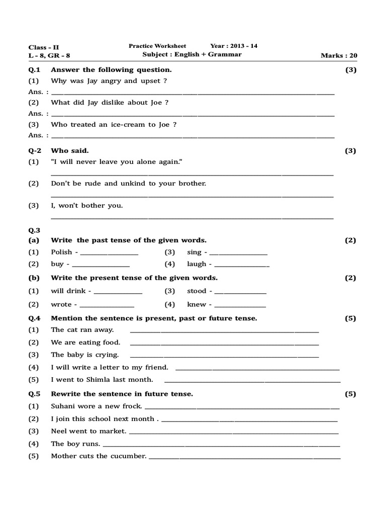 CBSE Class 2 English Practice Worksheets | PDF | Language Families ...