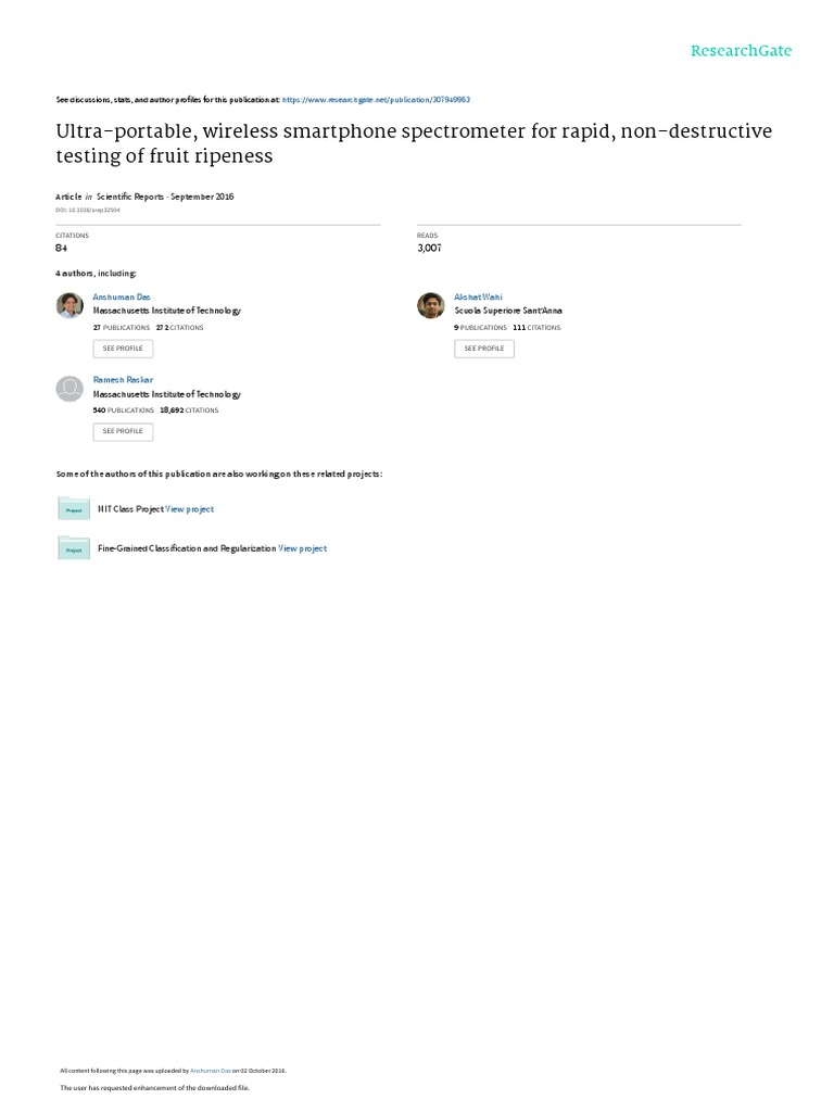 Ultra-Portable, Wireless Smartphone Spectrometer For Rapid, Non ...