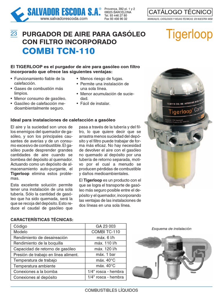 Purgador Tigerloop Combi TCN-110 | PDF | Combustible diesel | Química
