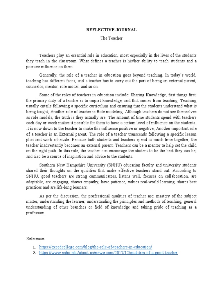 Output # 4 - REFLECTIVE JOURNAL (The Teacher) | PDF | Teachers | Mentorship