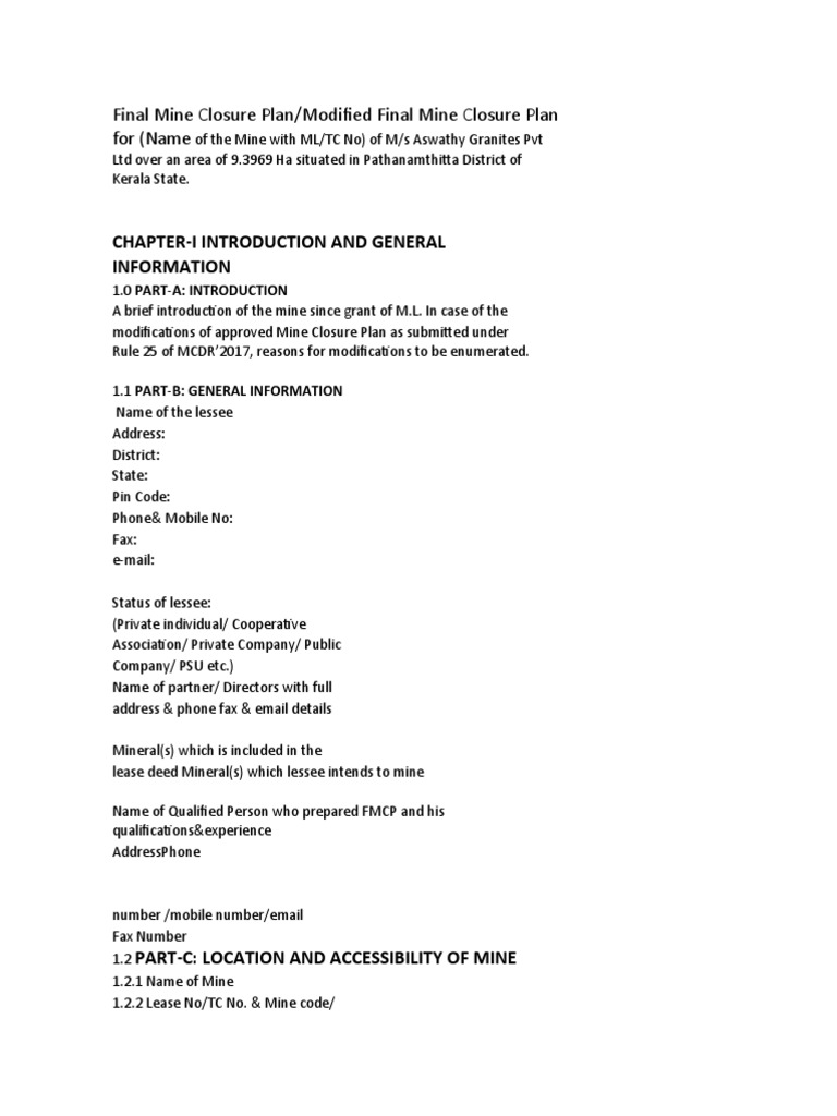 Final Mine Closure Plan | PDF | Mining