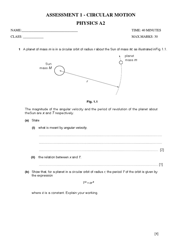 Assessment 1 Circular Motion | PDF | Planets | Orbit