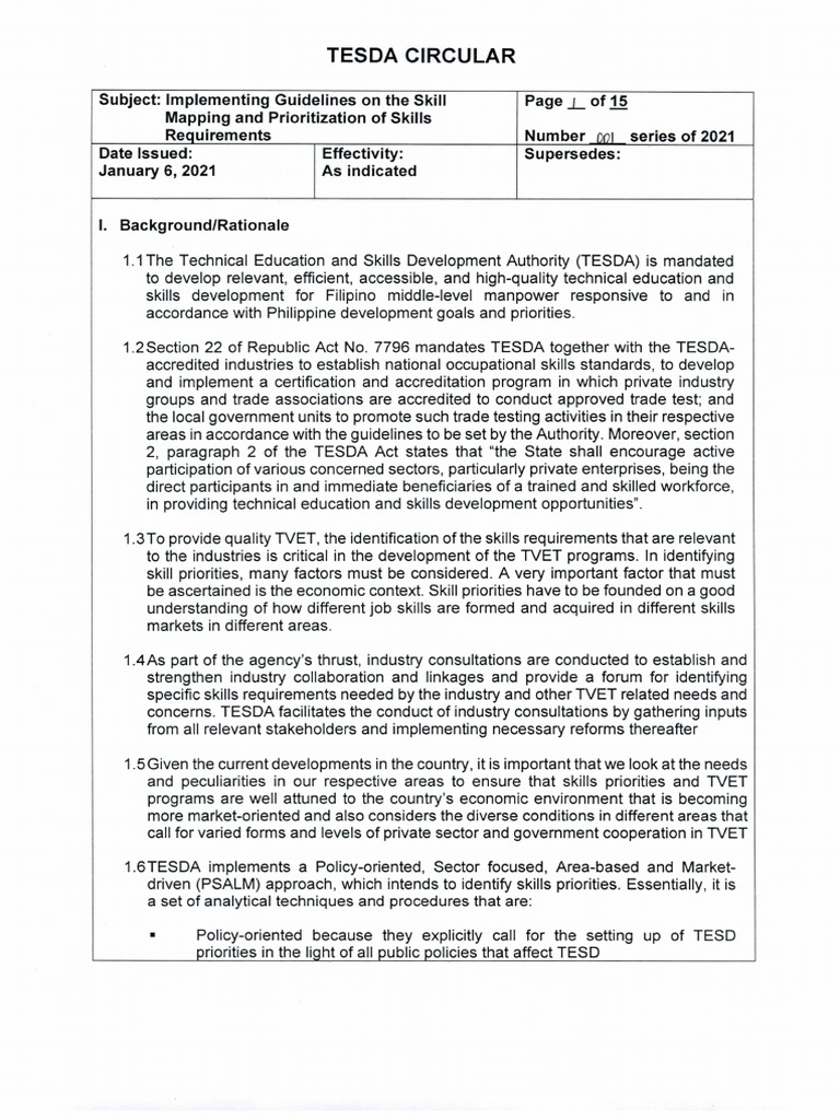 TESDA Skills Mapping Guidelines 2021 | PDF | Vocational Education ...