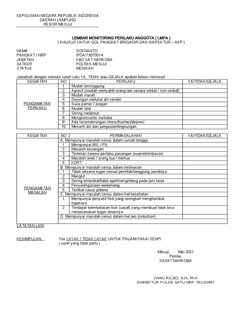 Lembar Monitoring | PDF