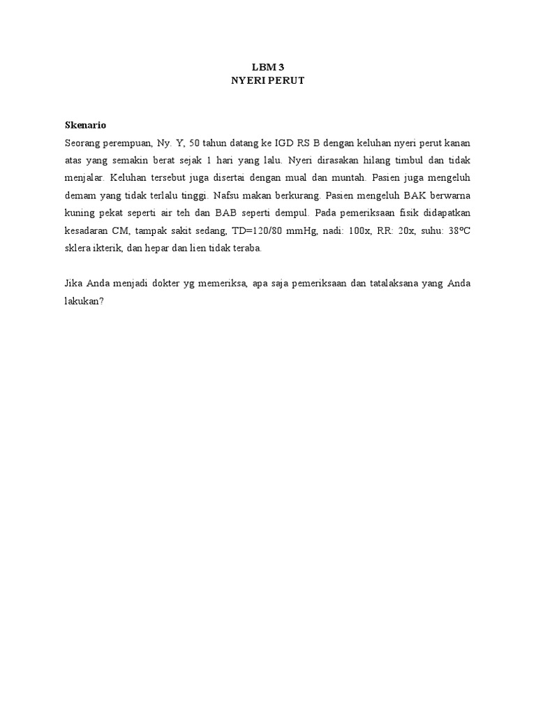 Nyeri Perut, Mual, dan Demam, Diagnosis LBM 3 | PDF