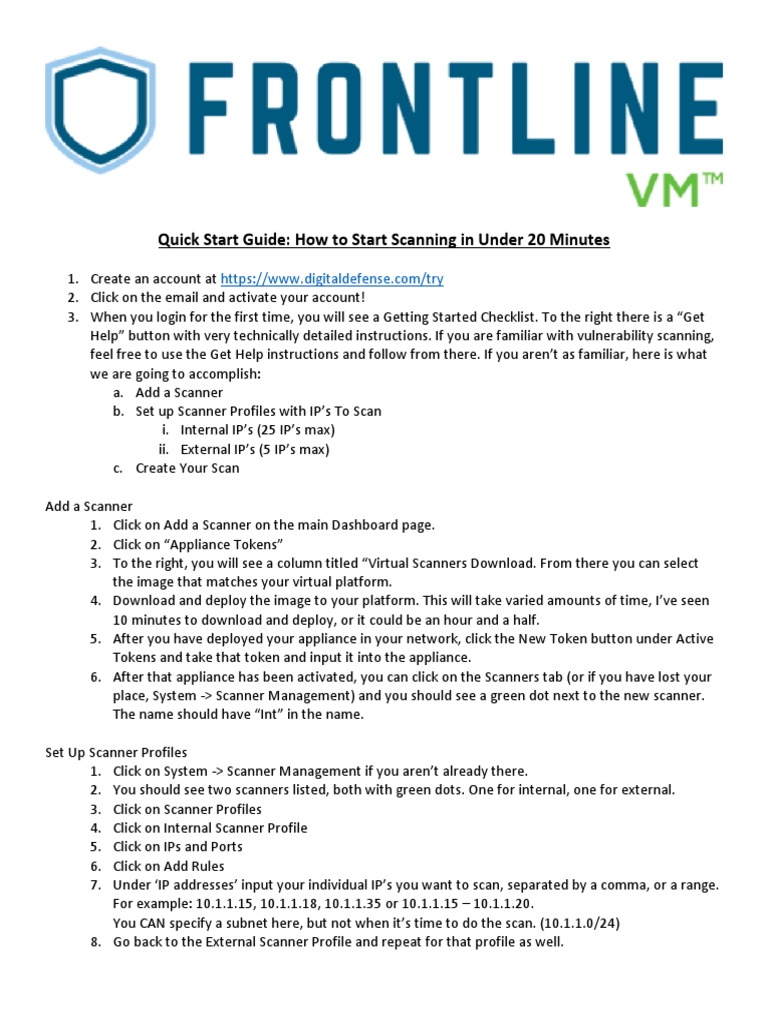 Quick Start Guide - Frontline Cloud | PDF | Image Scanner | Ip Address