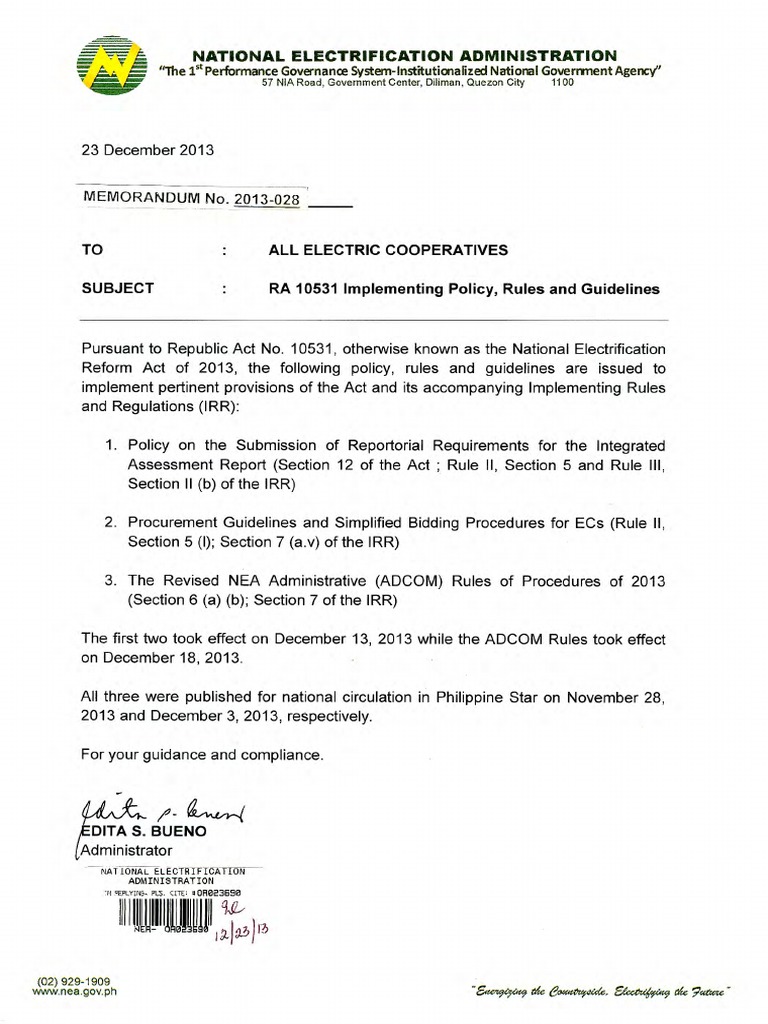 NEA Memo To ECs No. 2013-028 - RA 10531 Implementing Policy, Rules and ...
