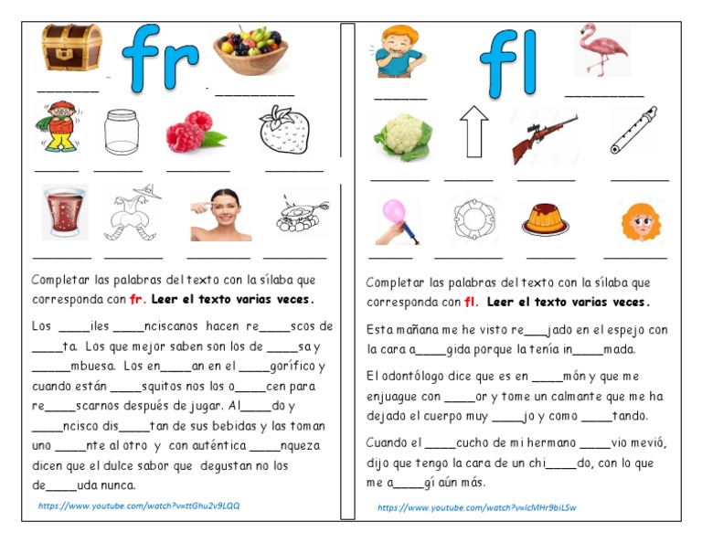 Actividades con sílabas fr y fl para niños | PDF