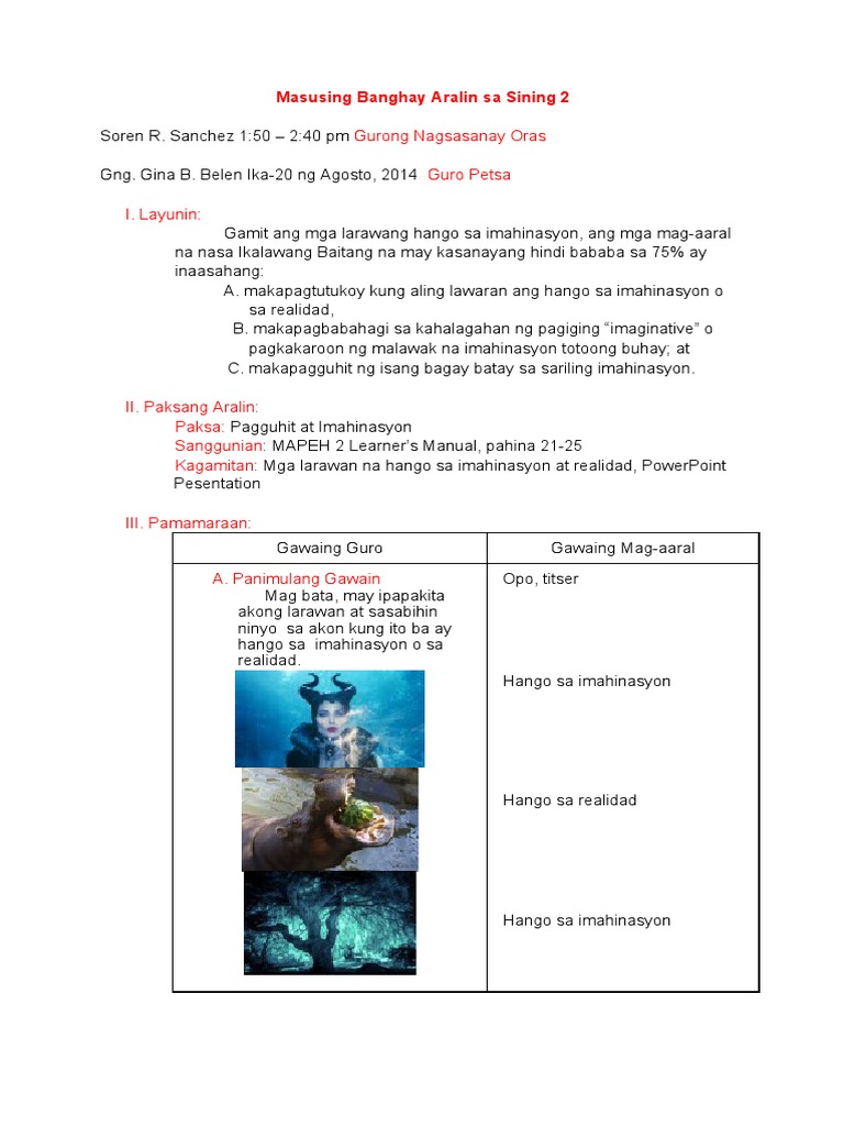 Banghay Aralin Sa Sining 2 | PDF
