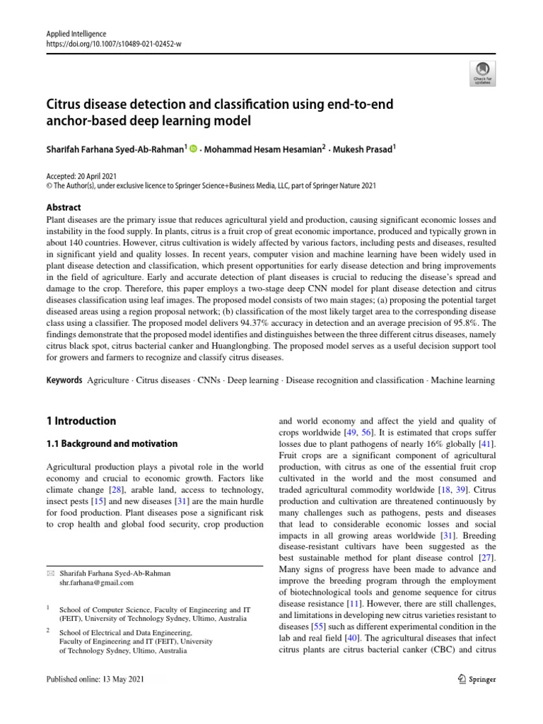 Citrus Disease Detection and Classification Using End-To-End Anchor-Based Deep Learning Model ...