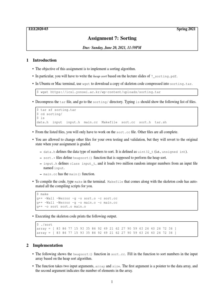 Yonsei University Data Structures and Algorithm Sorting HW File | Download Free PDF | Software ...