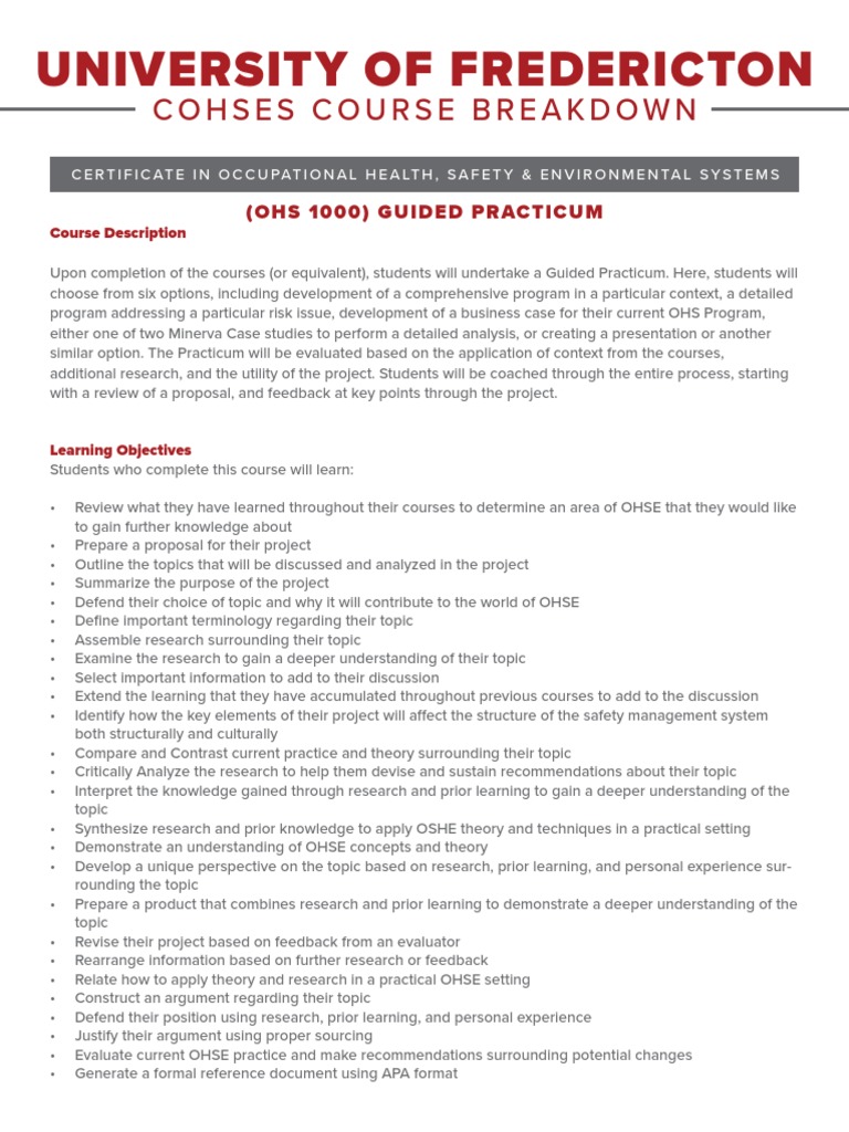University of Fredericton: Cohses Course Breakdown | PDF | Learning ...