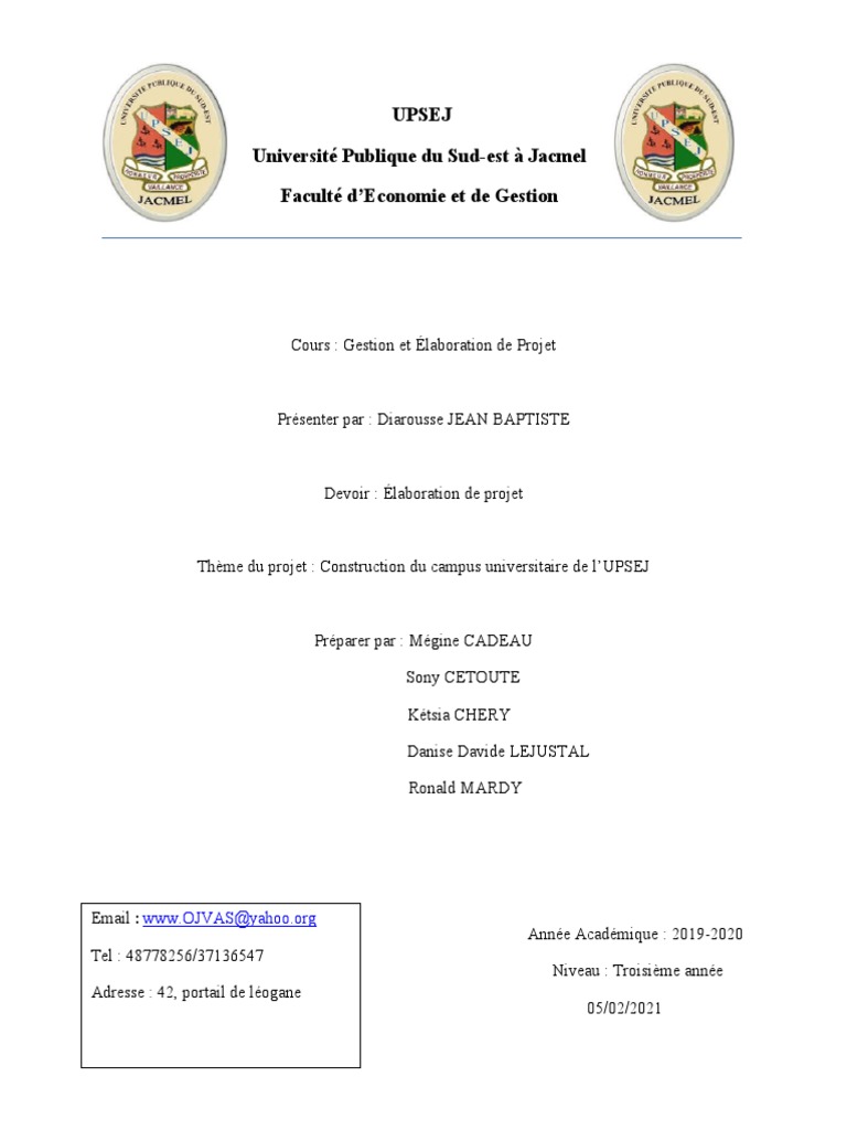 Correction Elaboration de Projet UPSEJ | PDF | Université | Haïti