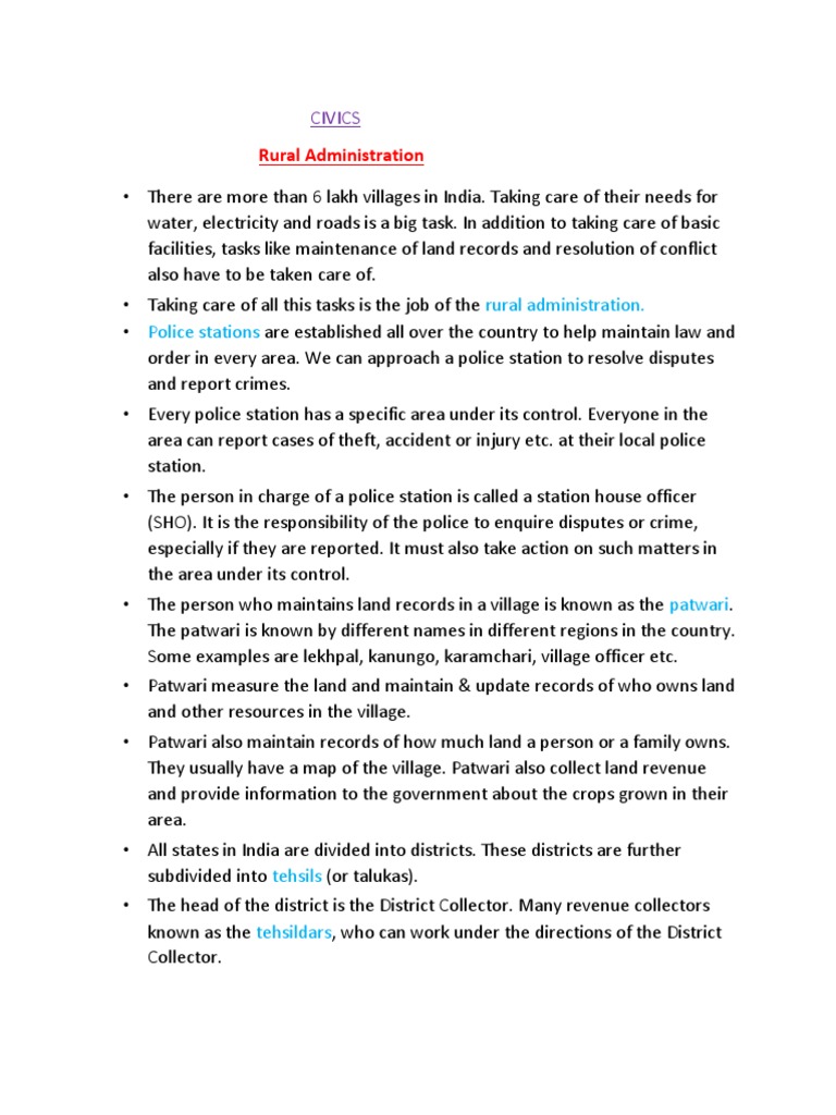 Civics - Rural Administration | PDF | Police | Justice