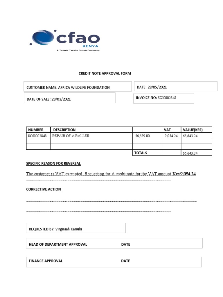Credit Note Word Form | PDF