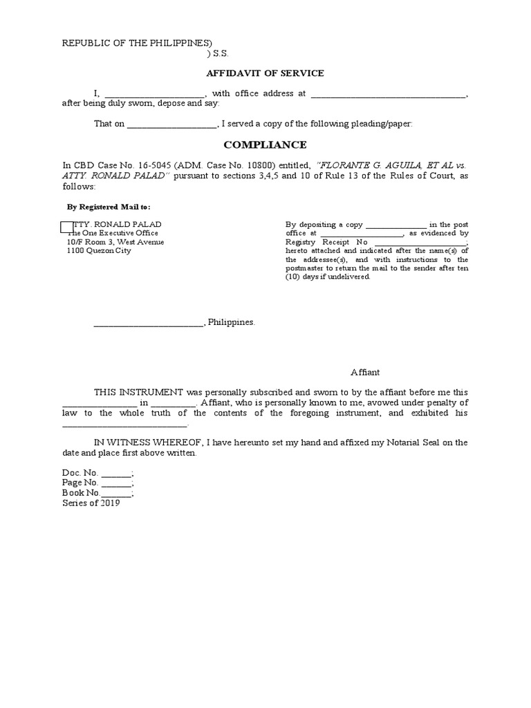 Affidavit of Service | PDF | Finance & Money Management | Social Science