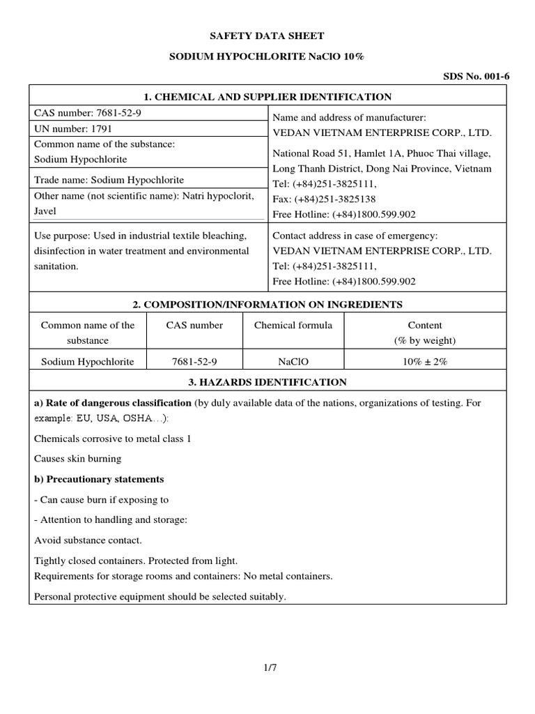 MSDS Javel en New | PDF | Dangerous Goods | Personal Protective Equipment
